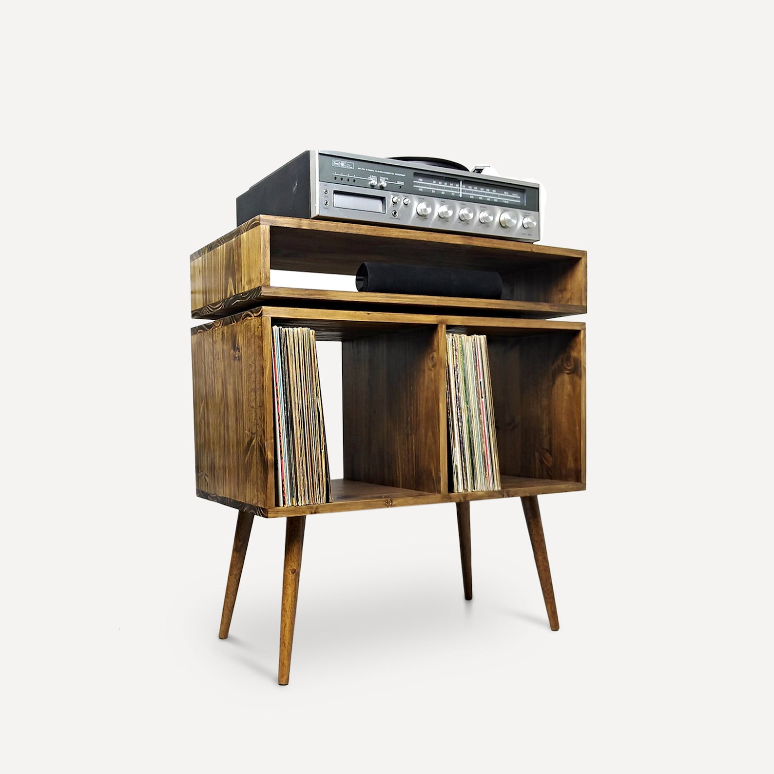 Mid Century Modern Record Console, Turntable Stand, Vinyl Retro Console ...