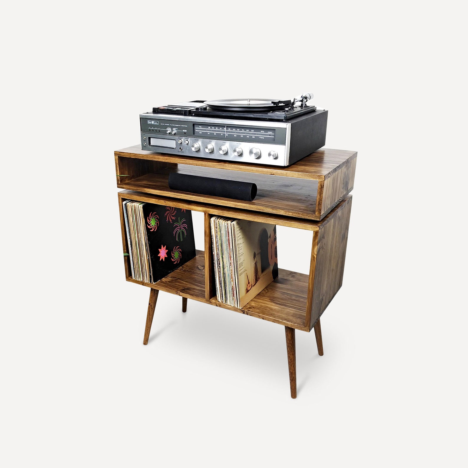 Mid Century Modern Record Console, Turntable Stand, Vinyl Retro Console ...