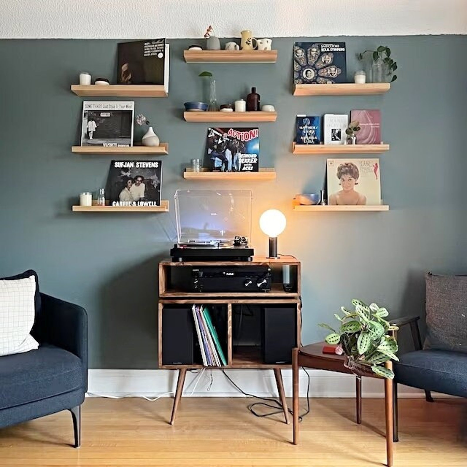 Mid Century Modern Record Console, Turntable Stand, Vinyl Retro Console ...