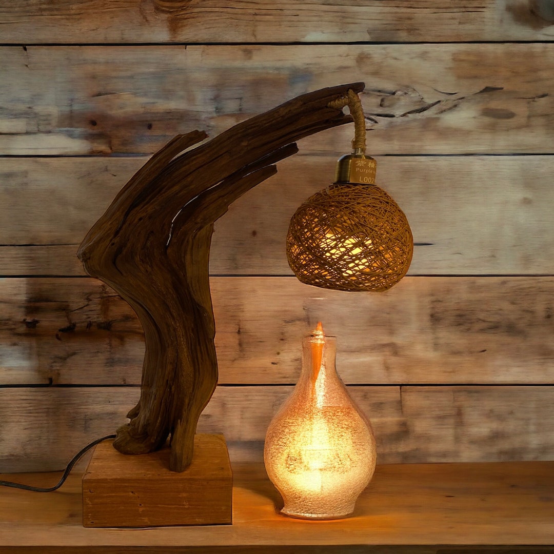 Handmade Natural Root Lamp, Purple Teak Wood Designer, Driftwood Table ...