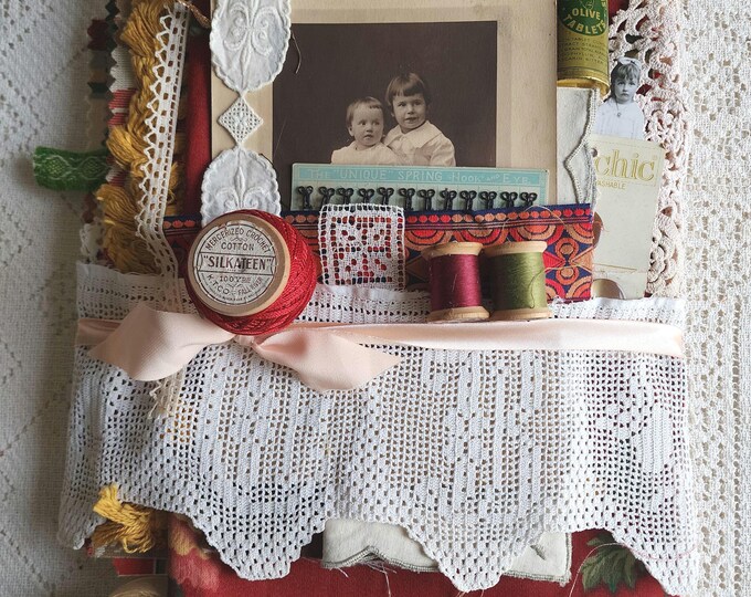 50pc. Vintage Sewing Items, Sewing Trims, Threads + Vintage Linens and ...