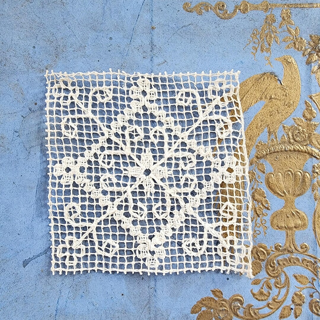 Antique Handmade Netted Filet Lace Square - Etsy
