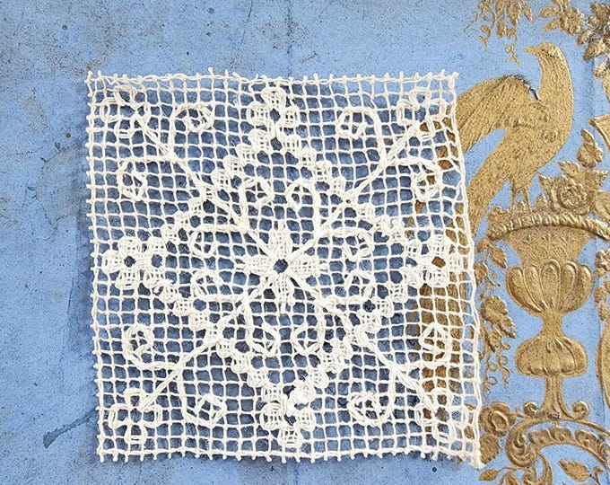 Antique Handmade Netted Filet Lace Square - Etsy