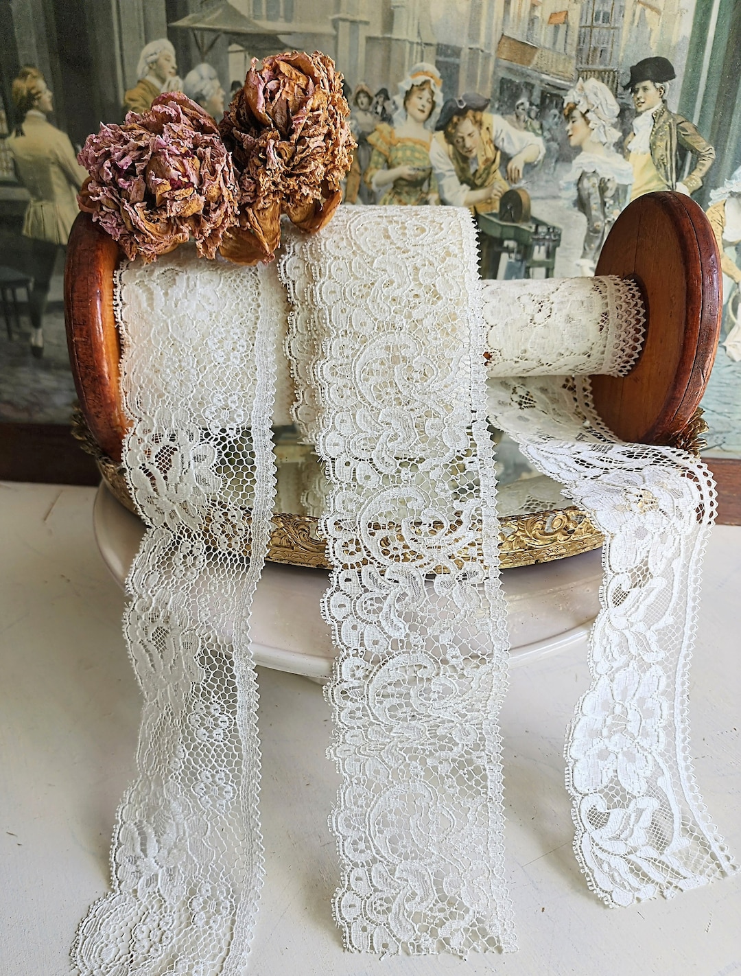 FRENCH LACE. Gorgeous Vintage French Lace Originally on Wooden Spools ...
