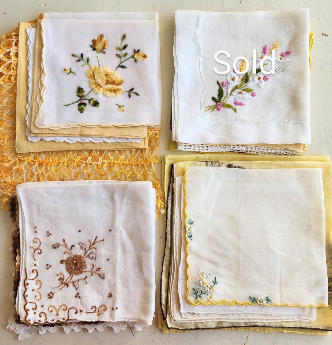Vintage Spring Sunshine 5 Hankerchief, Hankies, Napkin Bundle, Handkerchief - Etsy