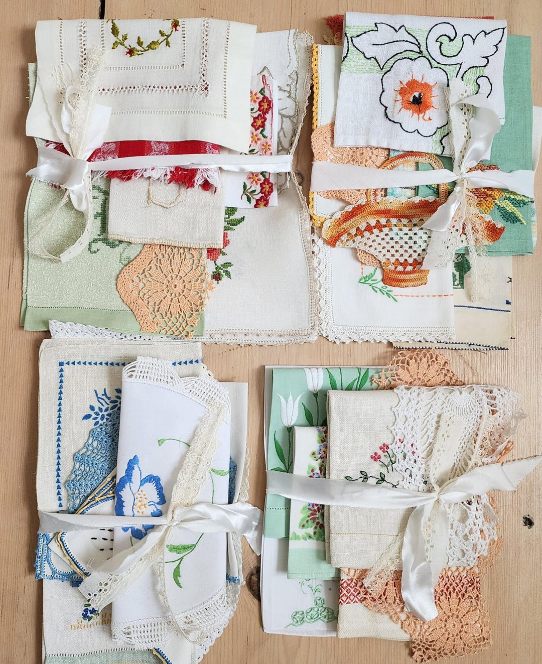 Vintage Colorful Linen Craft Bundle, Accent Table Linens - Etsy