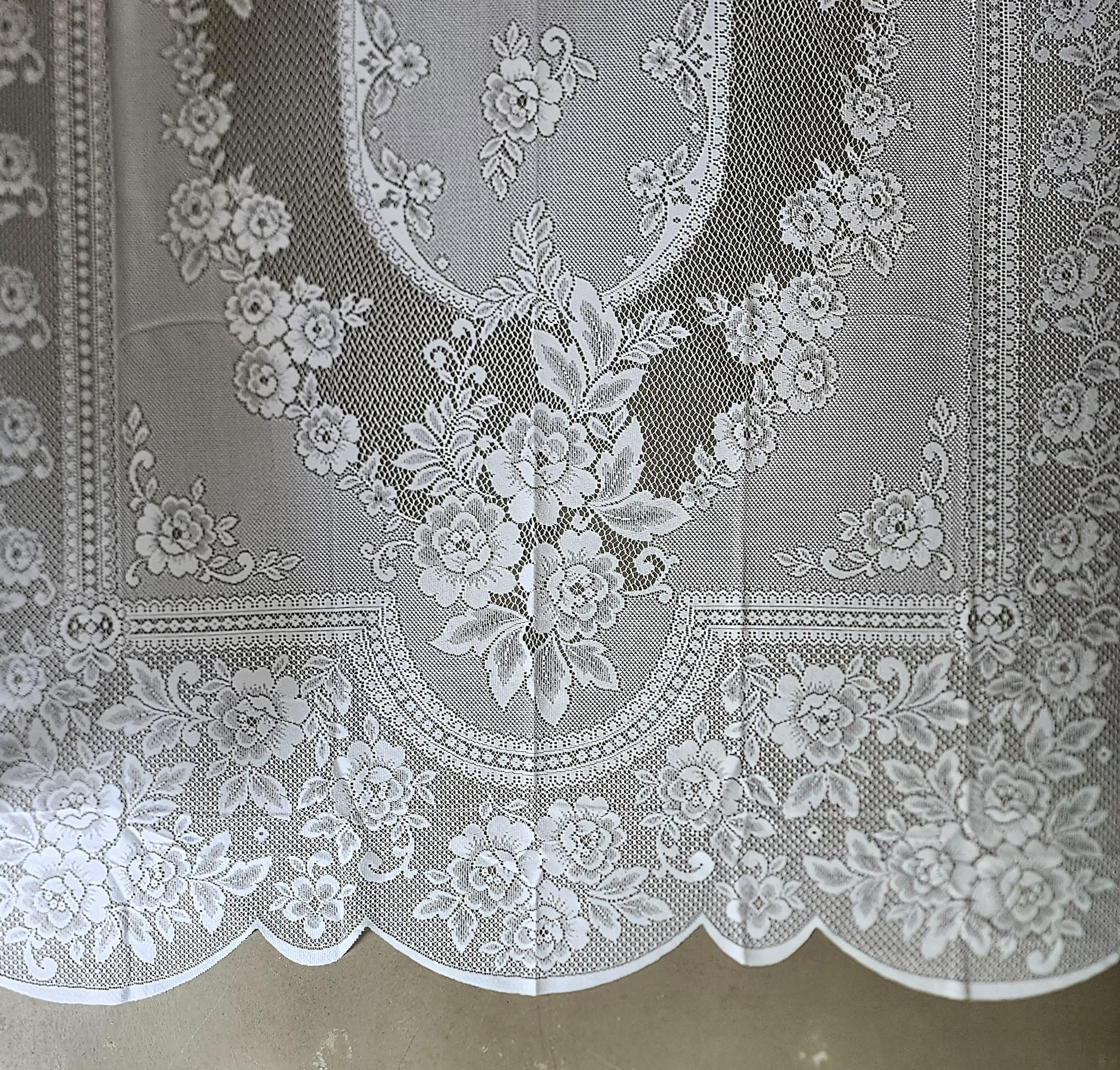 Large Vintage Victorian Rose Lace Curtain Panel Made in USA. WHITE ...