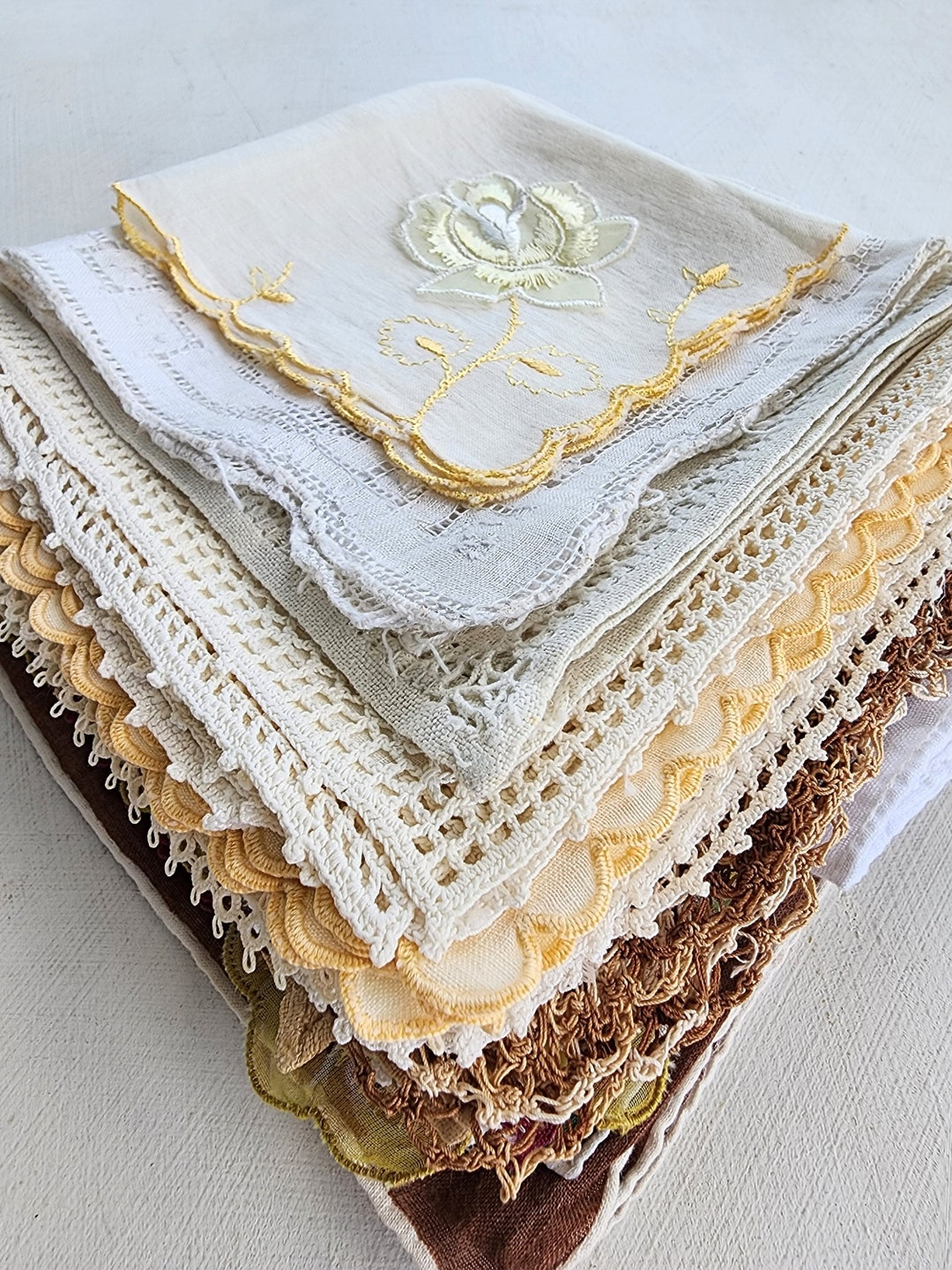 Damaged BROWN, Beige Handkerchief, Napkin 30 Piece Lot for Crafts ...