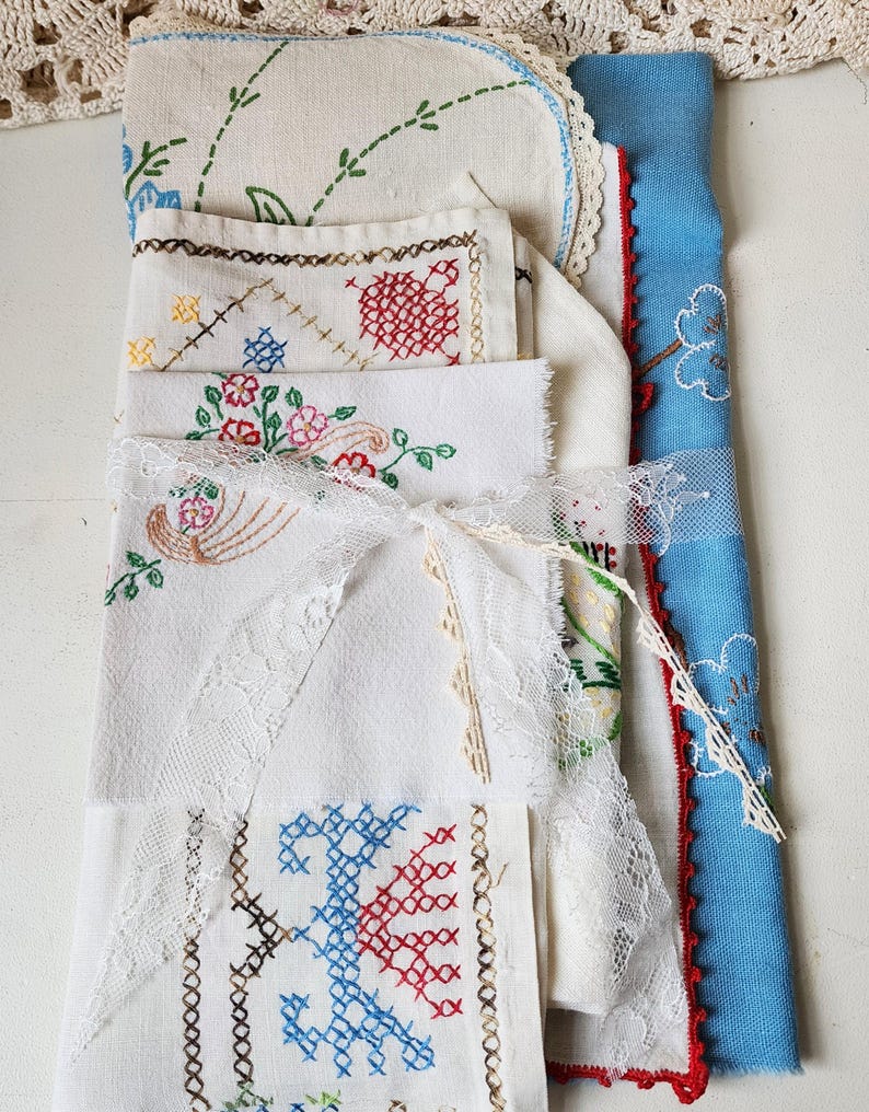 SET of 5 Vintage Hand Embroidered Cuttings for Your Crafts ...