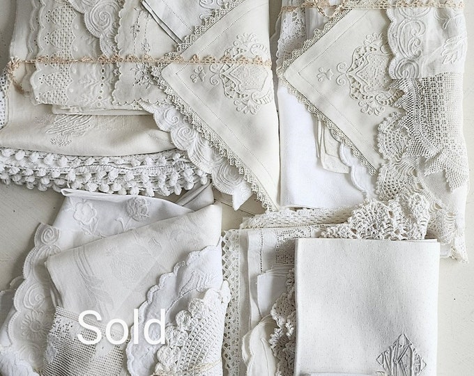 Large White Vintage Table Linen Bundle - Etsy