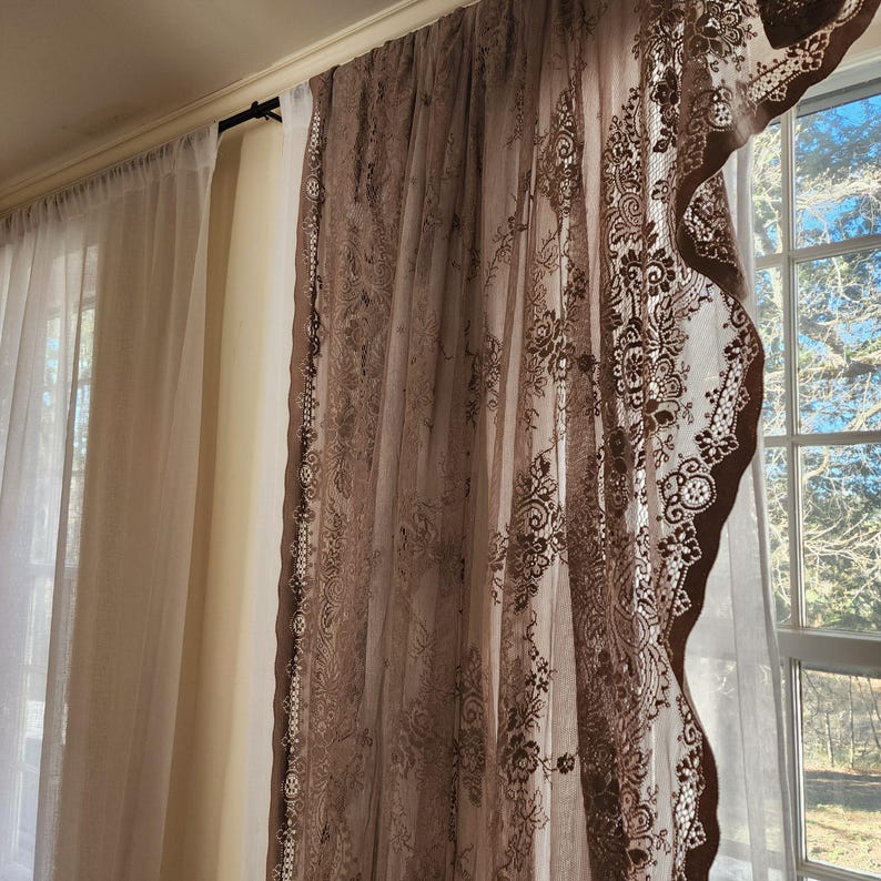 Vintage Hand Dyed MAUVE Color Lace Curtain Panel, Floral - Etsy