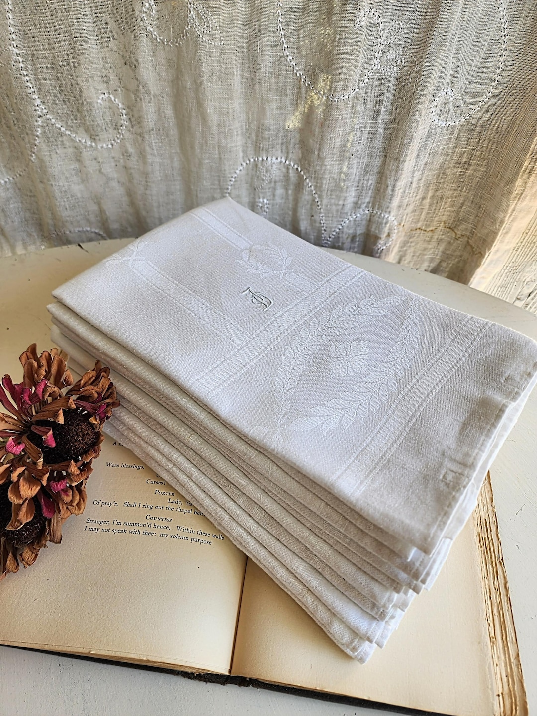 Vintage French Linen Towel 19 by 43 Inches. Monogrammed JD, Sold ...