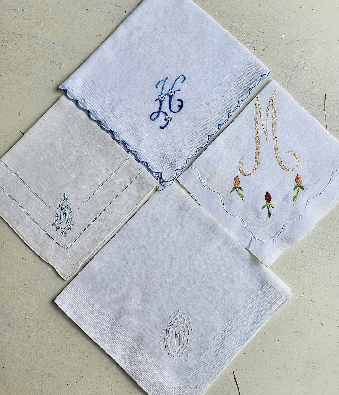 Letter H and M Vintage Monogrammed Hankerchief. Letters Sold Separately ...