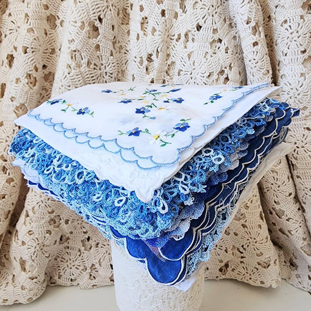 Damaged Light BLUE Handkerchief 25 Piece Lot for Crafts, Cutting ...