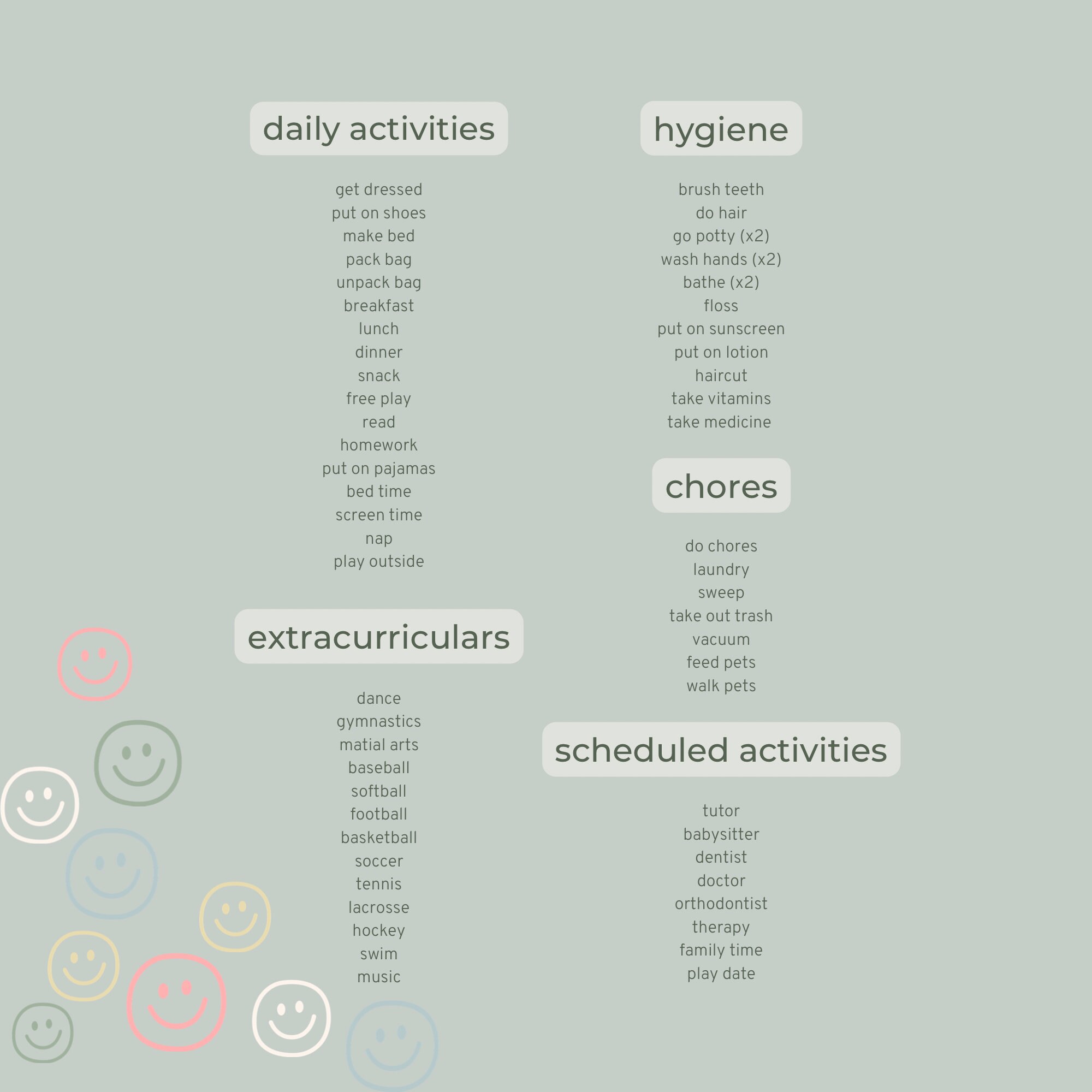 Smiley Face Morning, After School, and Evening Visual Schedule DIGITAL ...