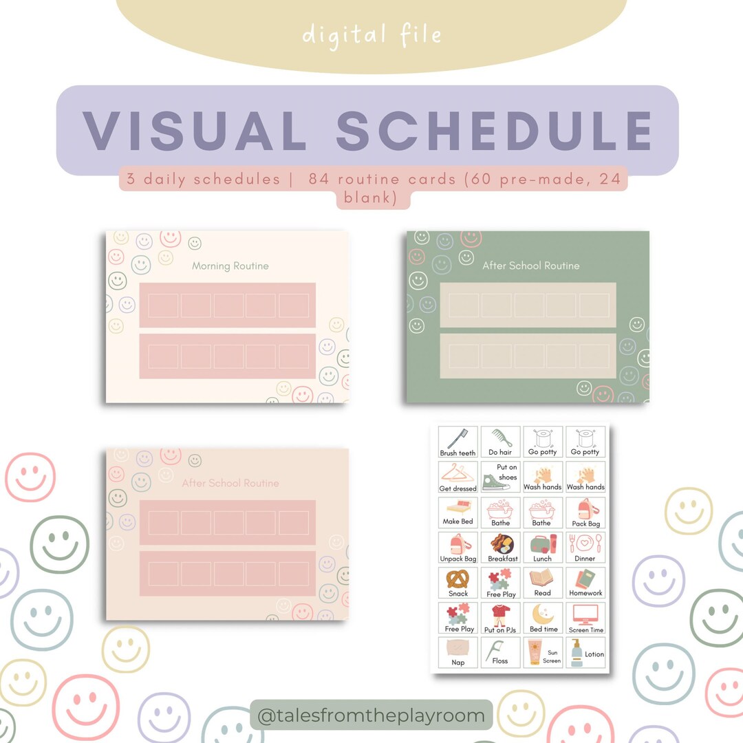 Smiley Face Morning, After School, and Evening Visual Schedule DIGITAL ...