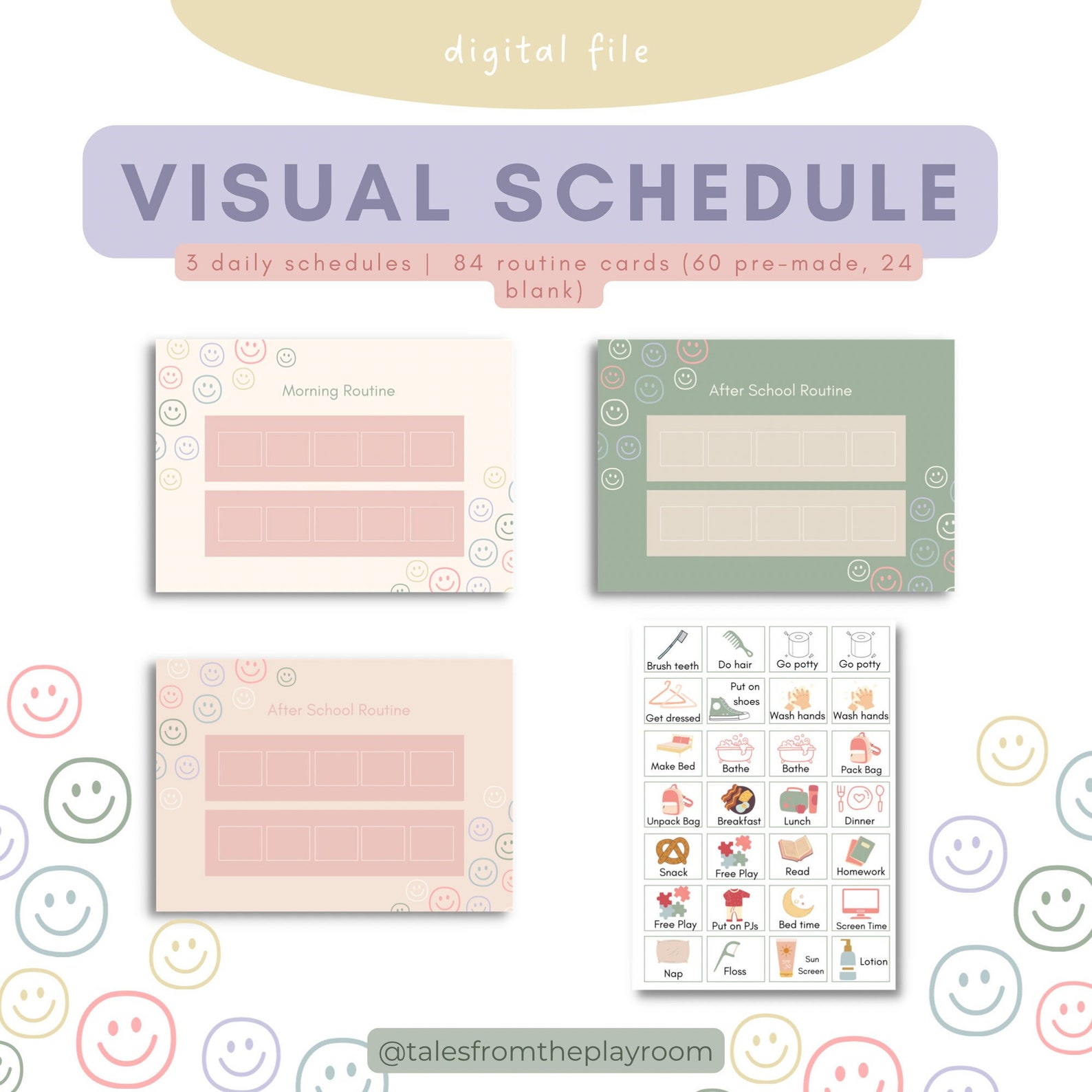 Smiley Face Morning, After School, and Evening Visual Schedule DIGITAL ...