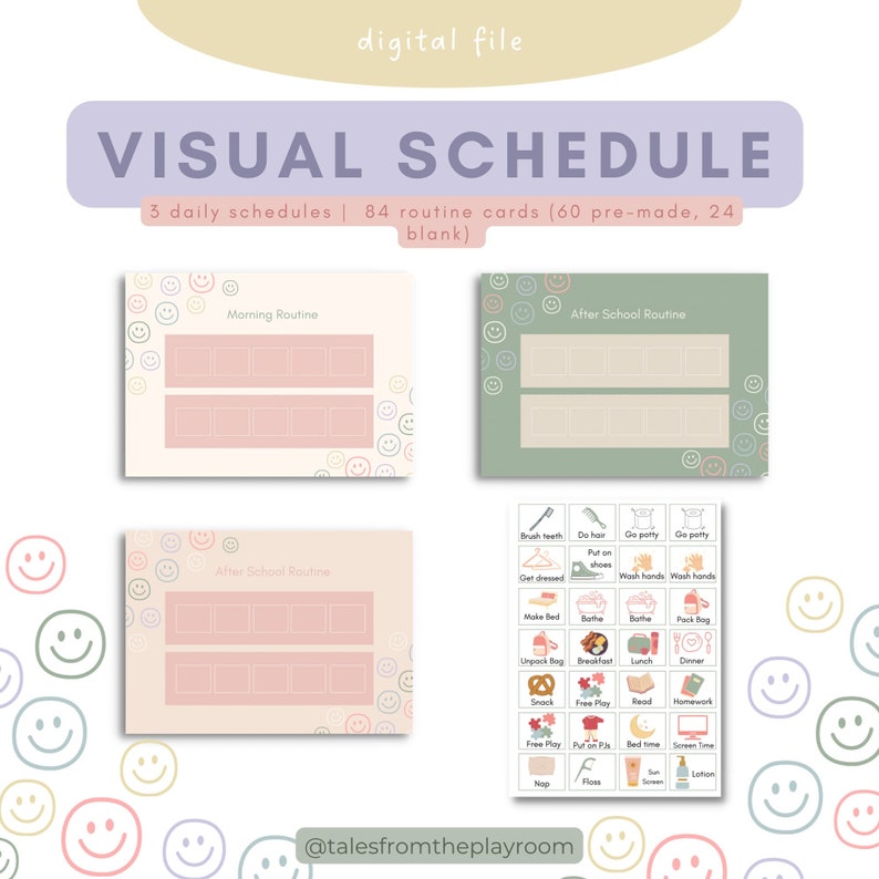 Smiley Face Morning, After School, and Evening Visual Schedule DIGITAL ...