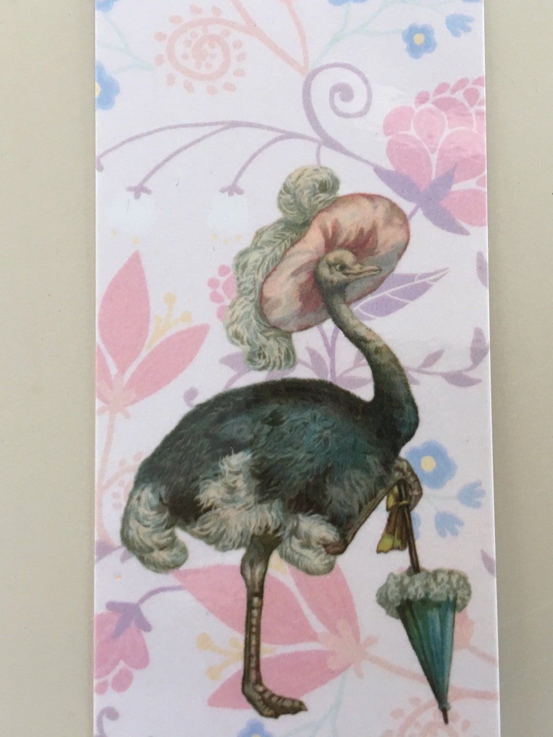 Ostrich With Umbrella Bookmark Feminine Bookmark Vintage - Etsy
