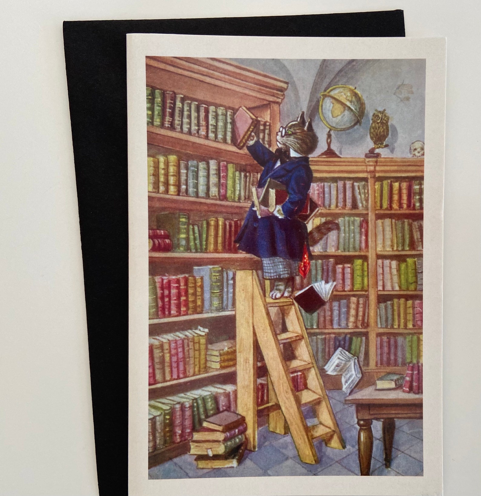 Vintage Librarian Cat Card Library Study Vintage Books | Etsy