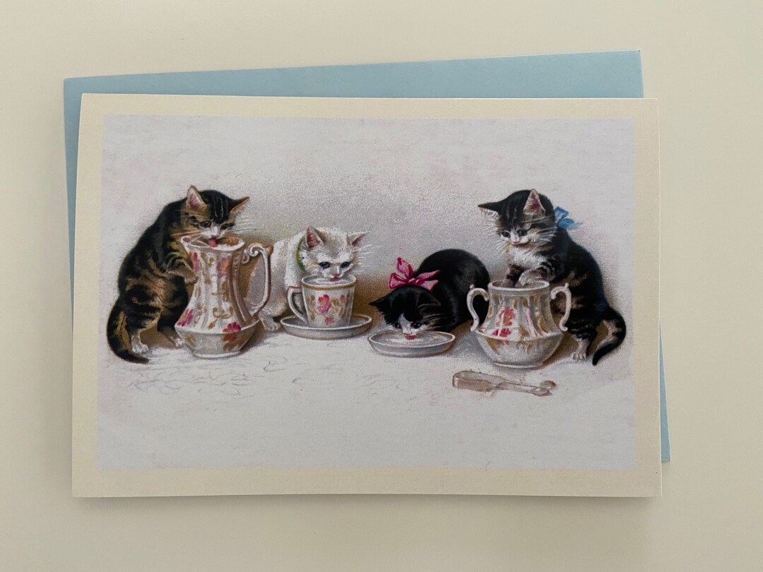 Vintage Kittens With Tea Set Cat Card Teapot Card Vintage - Etsy