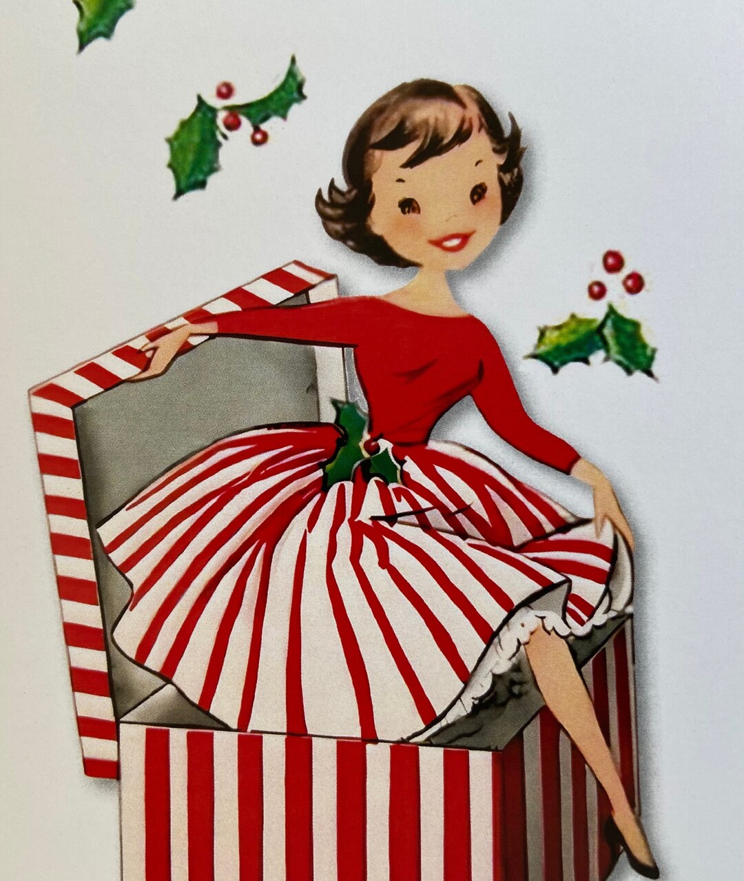 Gift Lady Greeeting Card, Merry Christmas, Happy Holidays, Mod, Woman ...