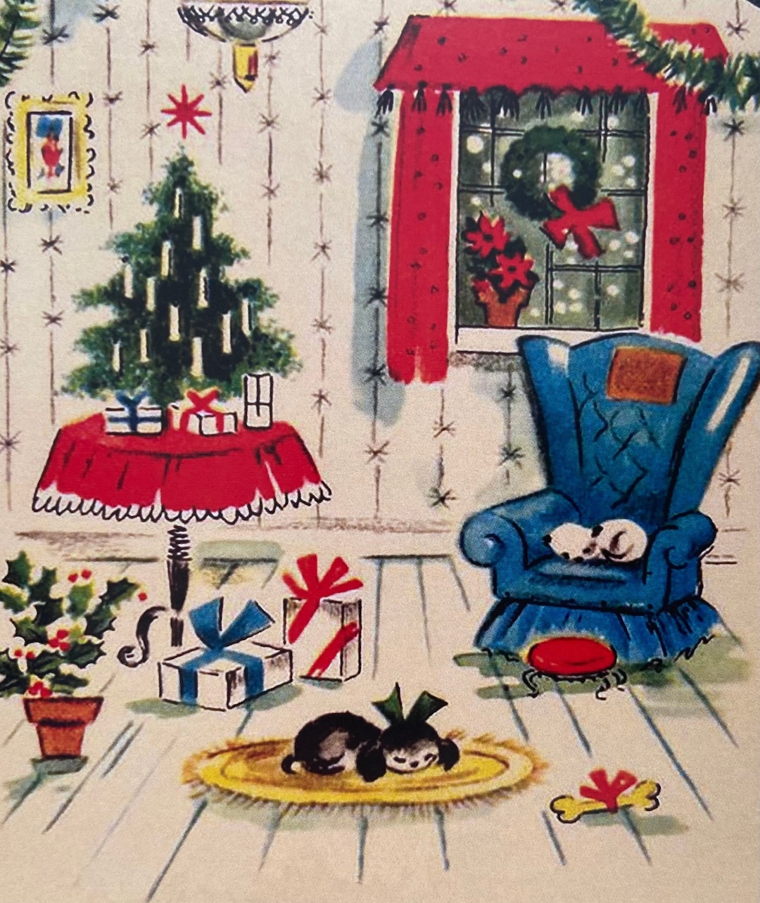 Vintage Living Room Card, Happy Holidays, Merry Christmas, Retro, Home ...