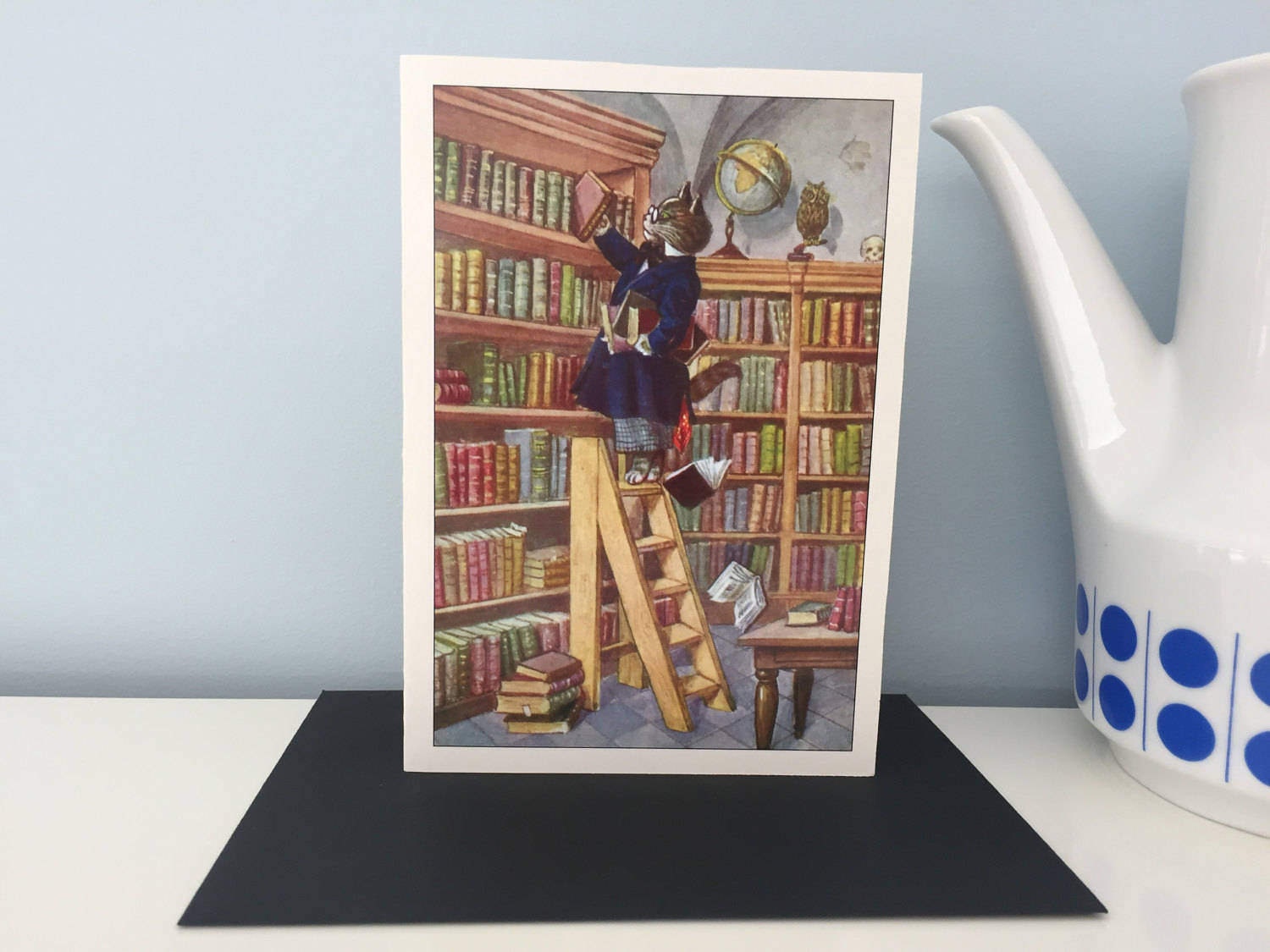 Vintage Librarian Cat Card Library Study Vintage Books | Etsy