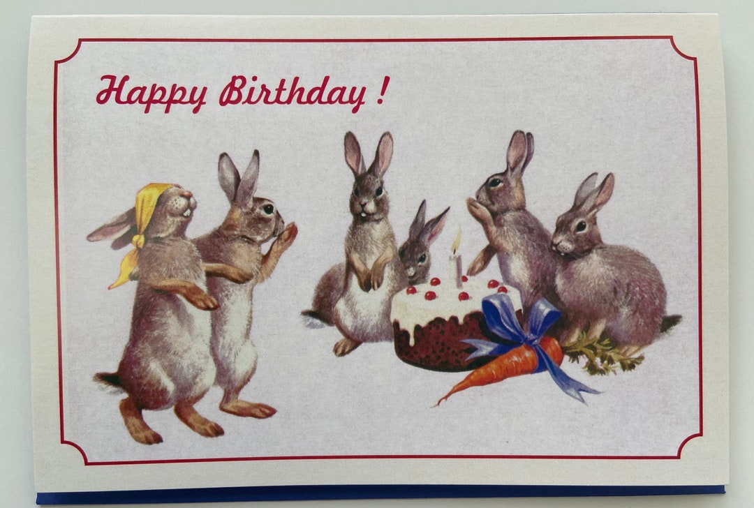 Happy Birthday Rabbits Card, Birthday Card, Birthday Party Card ...