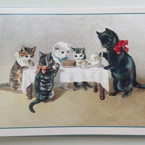 Cats Having Tea Card, Greeting Card, Birthday Card, Thank You, Vintage ...
