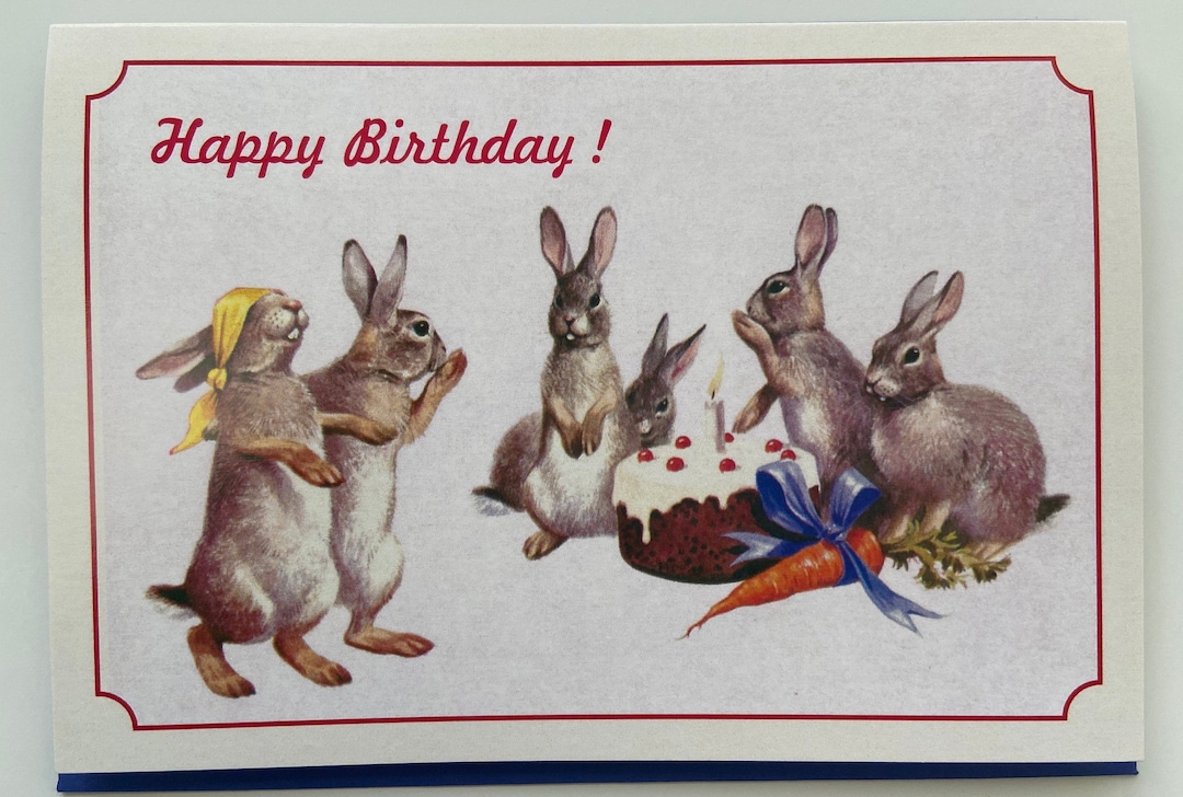 Happy Birthday Rabbits Card Birthday Card Birthday Party - Etsy