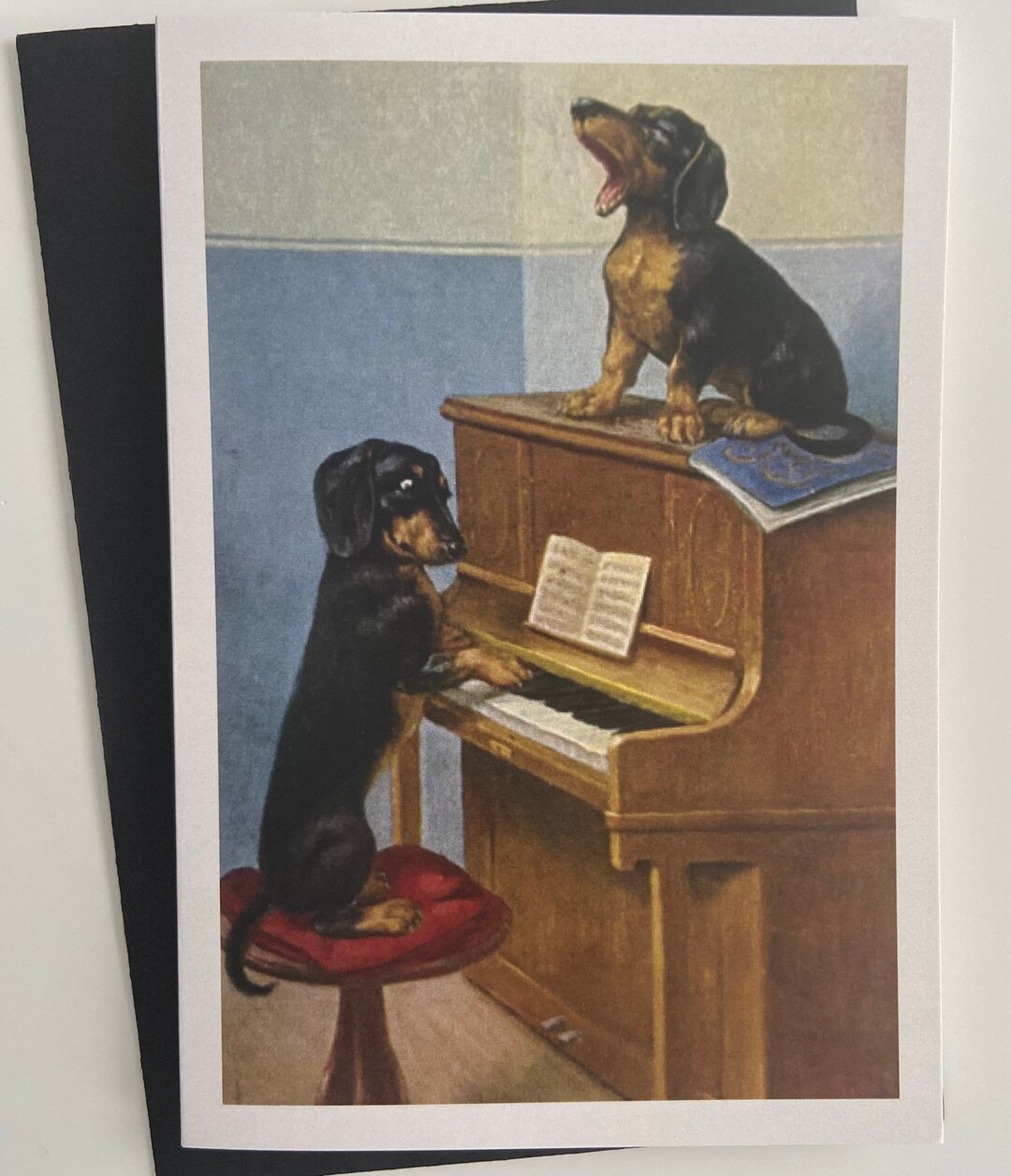 Vintage Dachshund Card, Piano, Singing, Greetings, Love, Valentine ...