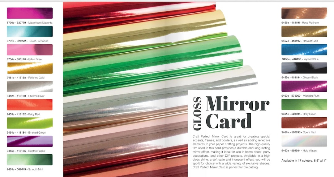 Craft Perfect Gloss Mirror Cardstock 8.5"x11" 5/pkg - 5 Sheets of A4 ...