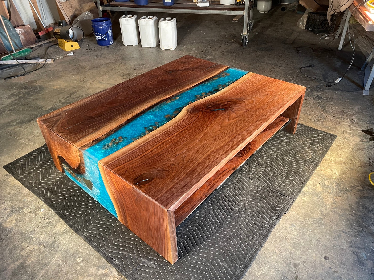 Double Waterfall River Table With Shelf Underneath. Live Edge Walnut ...