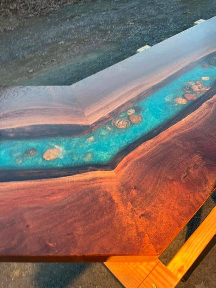 30 Foot Long Commercial Restaurant River Table Bartop With Rock and ...