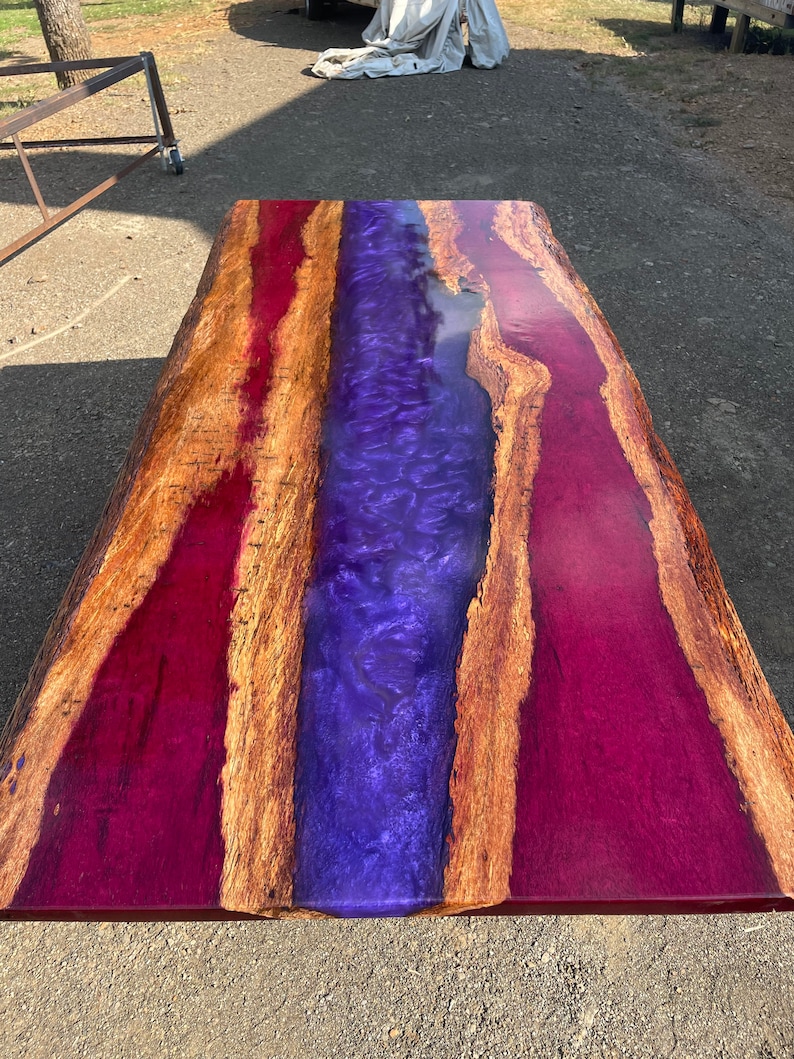 Purpleheart Dining River Table Live Edge Purple With Coasters and ...