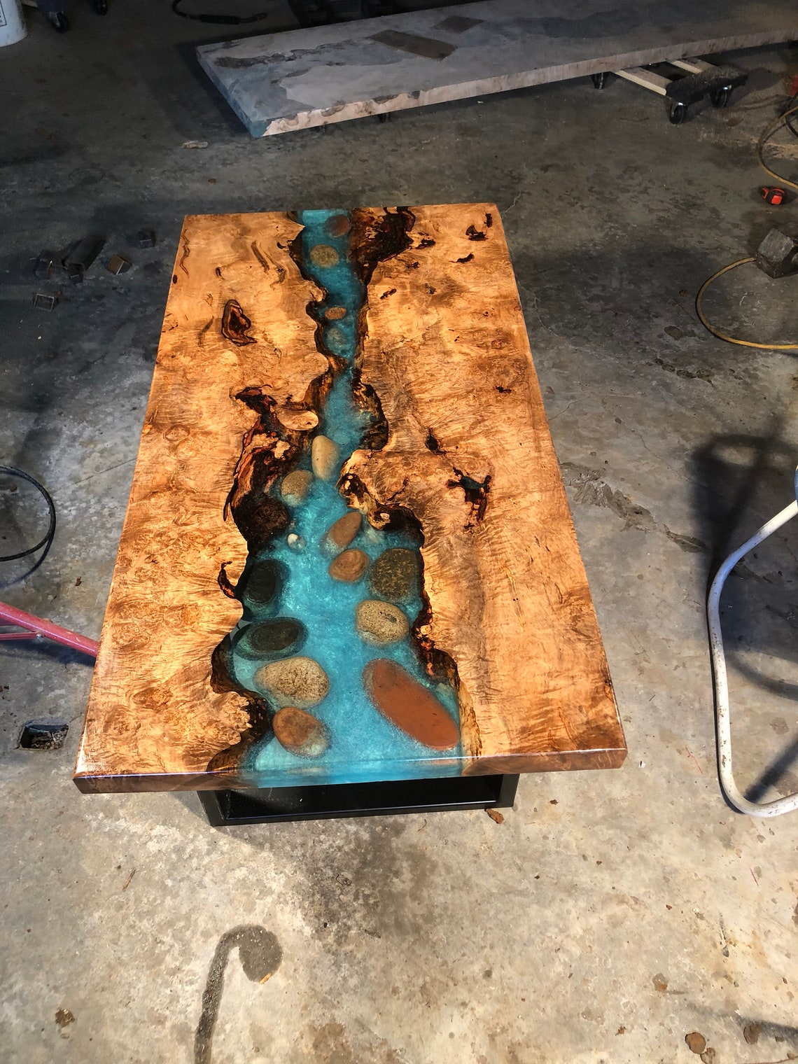 Maple River Table With Stone Live Edge - Etsy