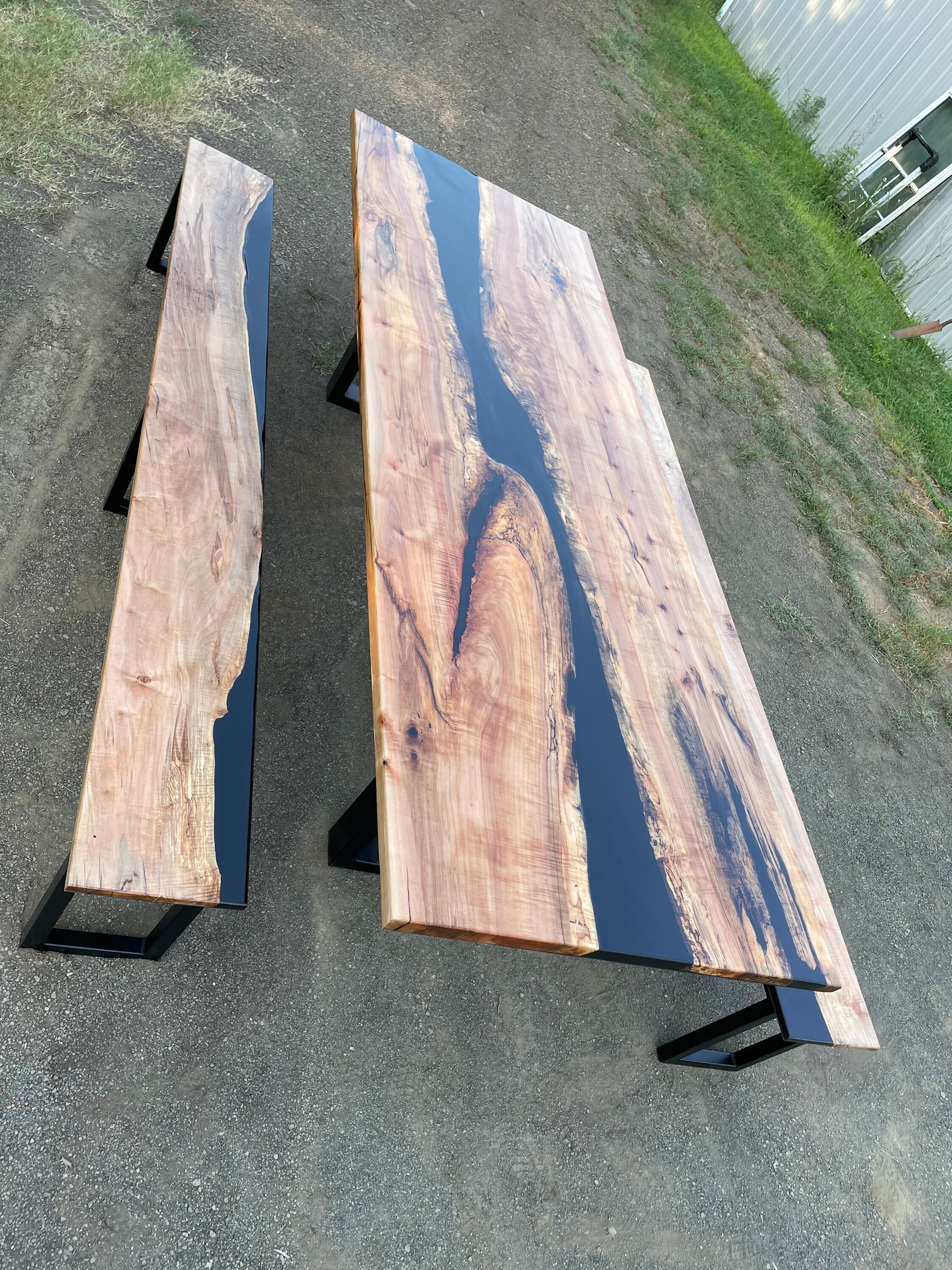 10 Ft Spalted Curly Maple Live Edge River Table With Matching Benches ...