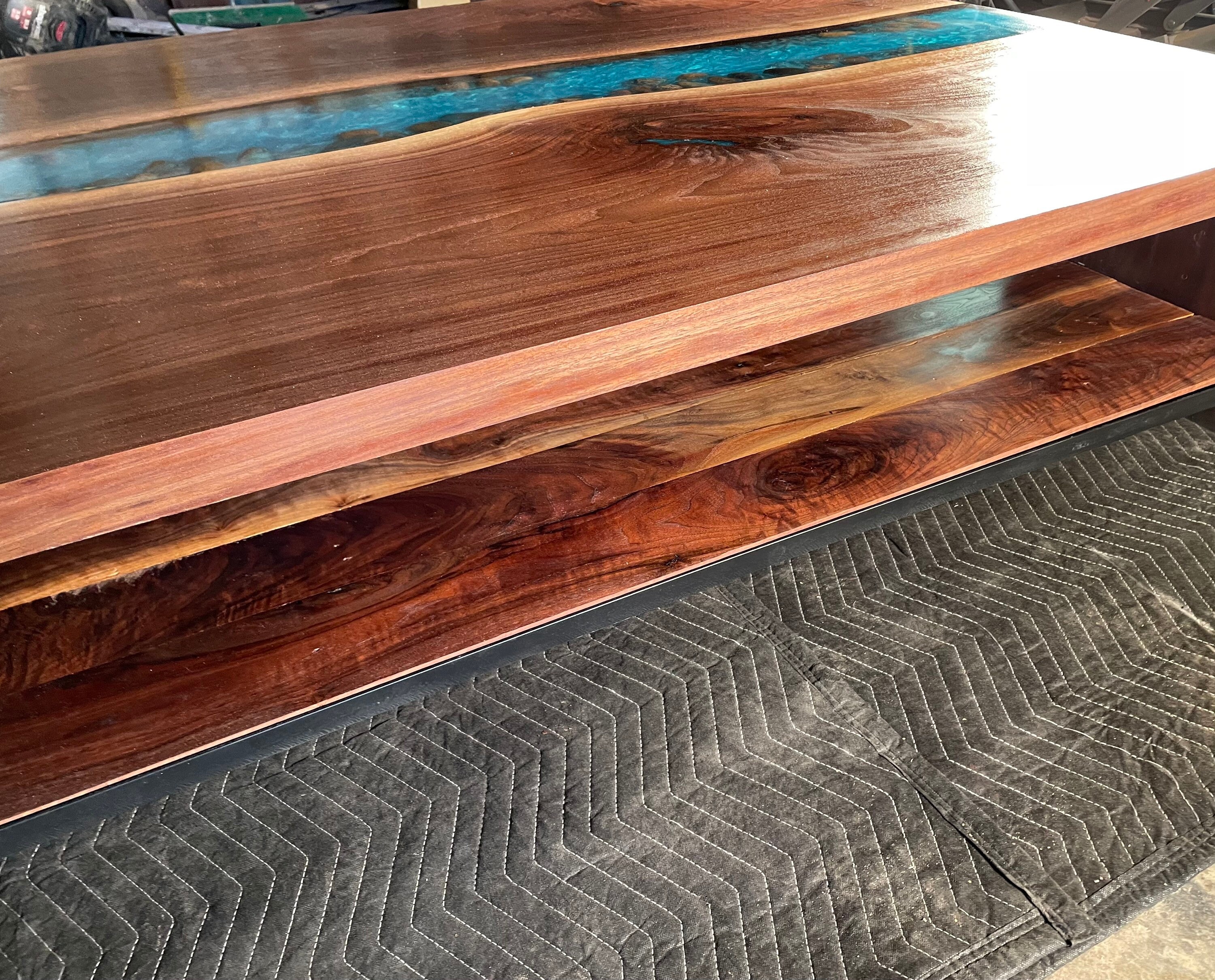 Double Waterfall River Table With Shelf Underneath. Live Edge Walnut ...