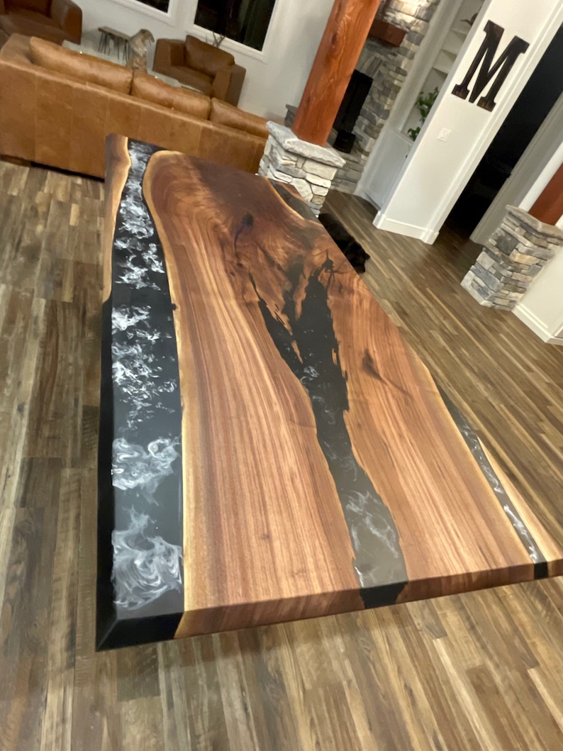 Black and White Epoxy River Table Walnut Live Edge Modern - Etsy