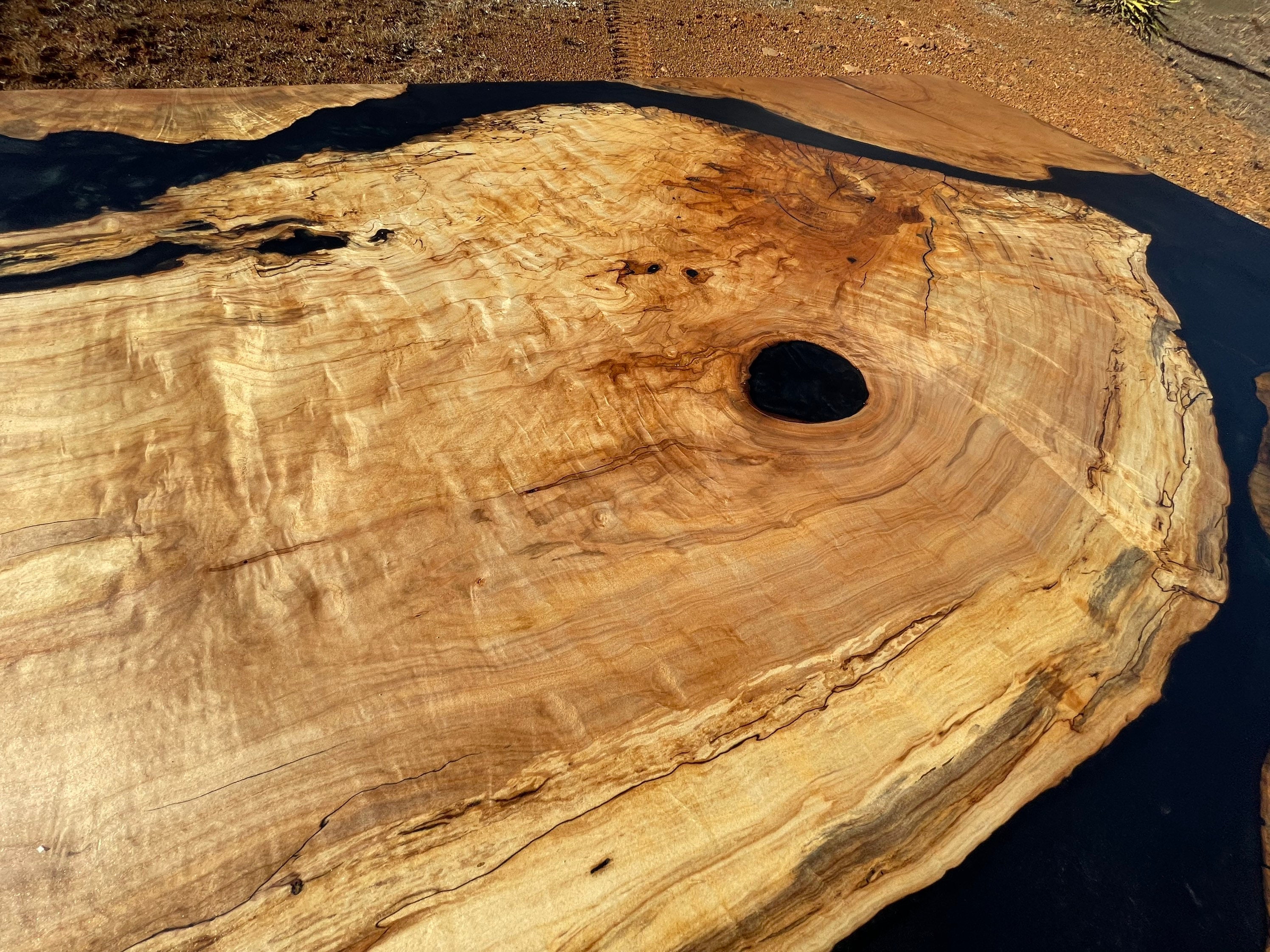 Maple Live Edge River Table Black Modern Epoxy Dining Table Conference ...