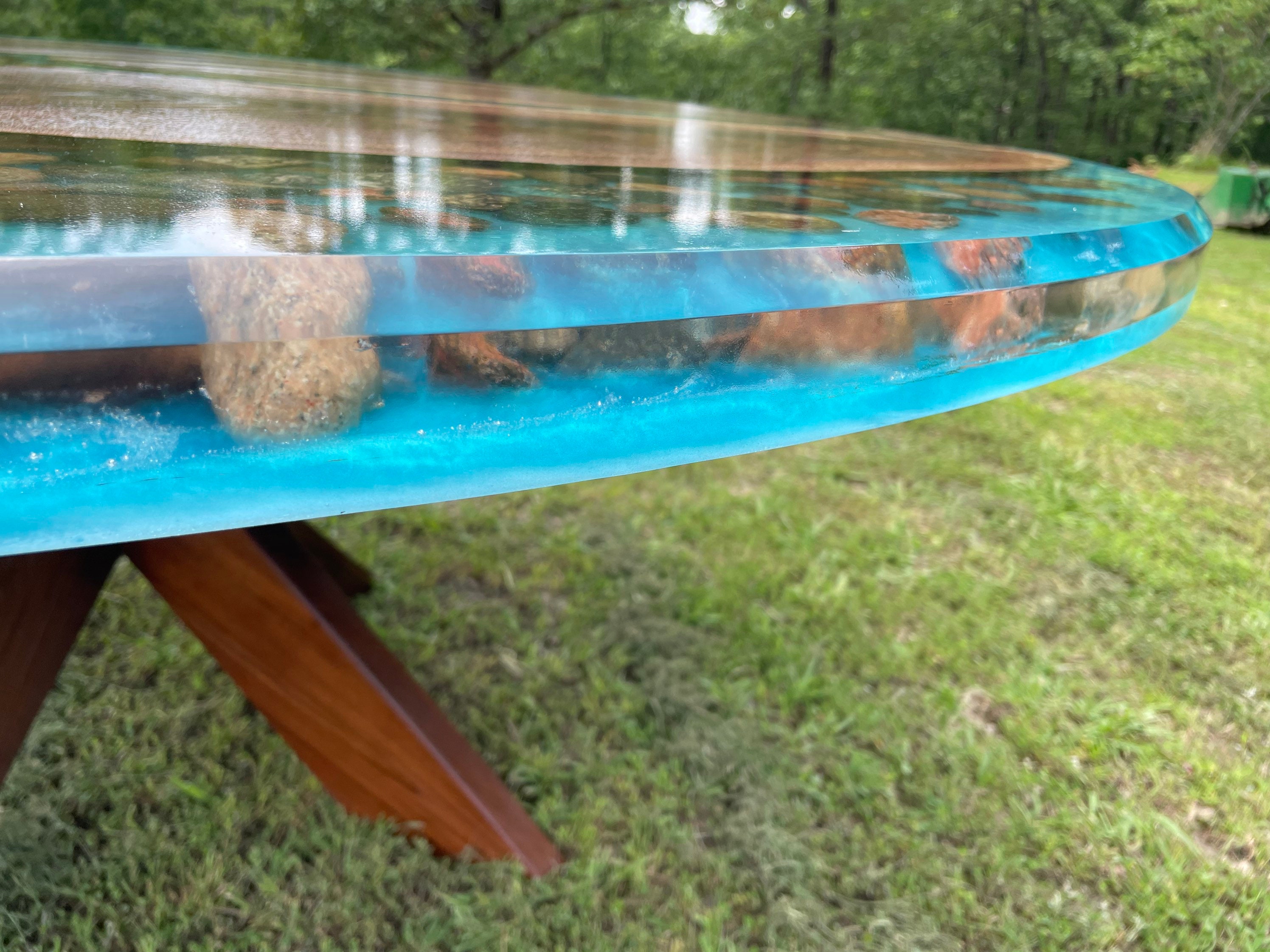 Stunning Large Round River Table With Stone Rock Live Edge Dining - Etsy