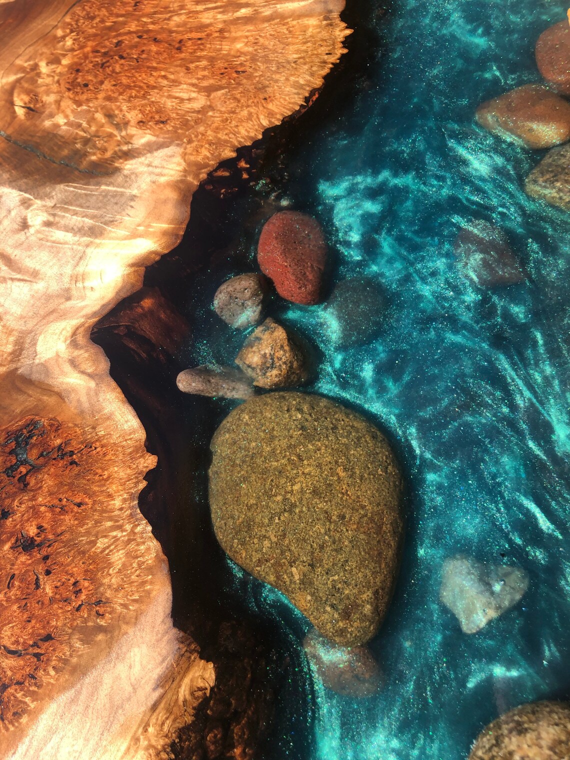 Maple Live Edge River Table With Stone Dining Table Rocks - Etsy