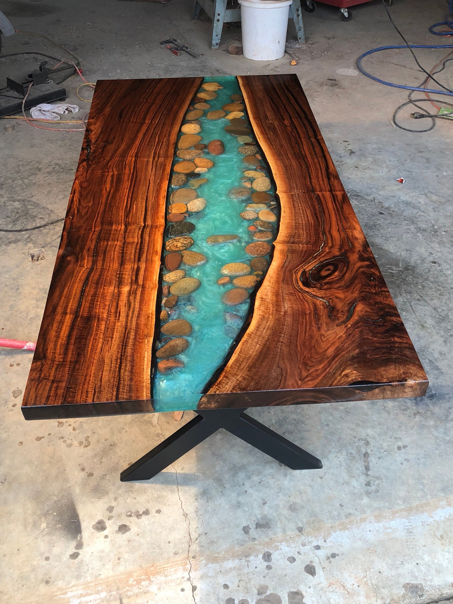 River Table Wirh Walnut and River Stone Live Edge Coffee Dining Table ...