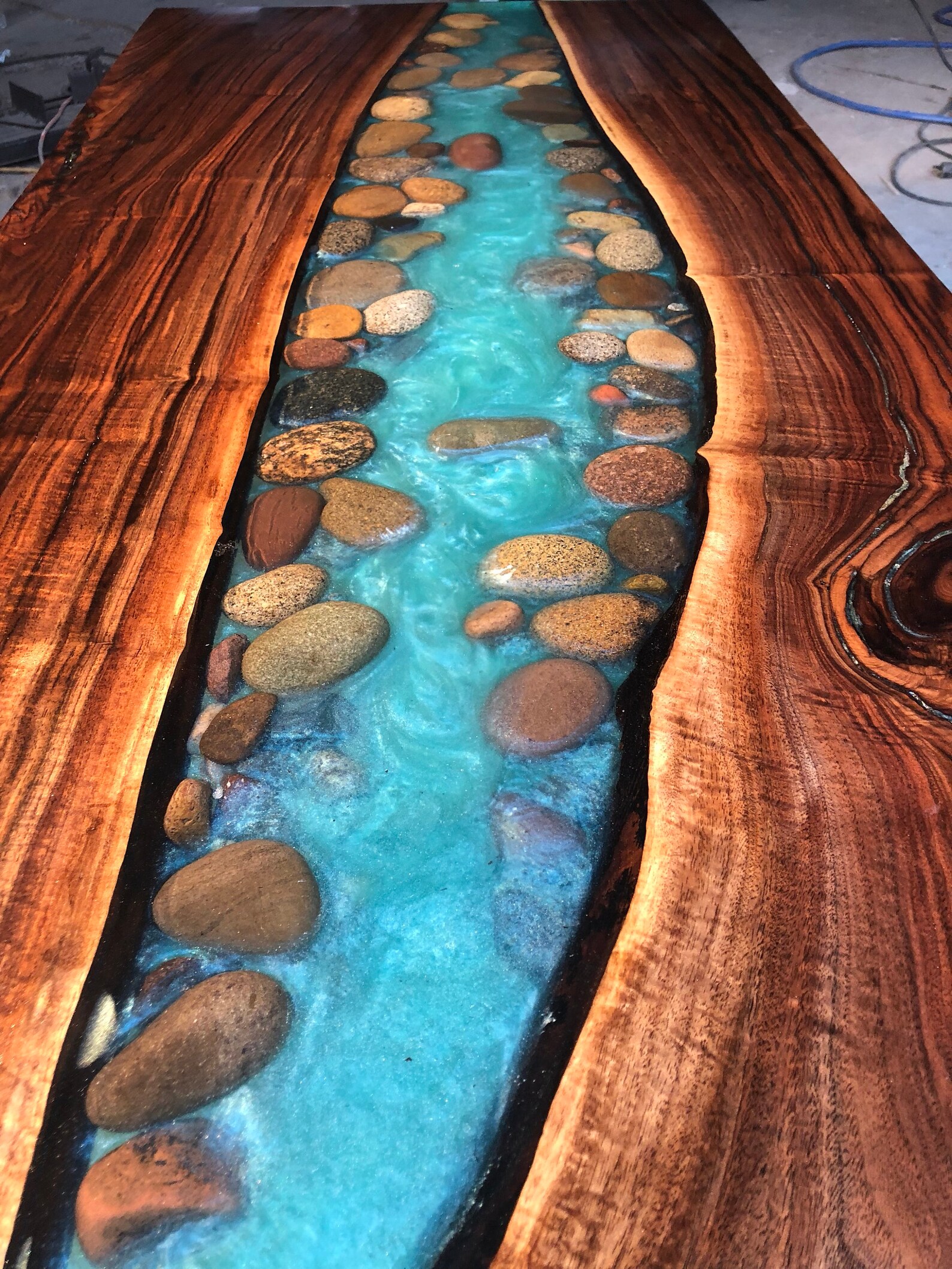 River Table Wirh Walnut and River Stone Live Edge Coffee Dining Table ...