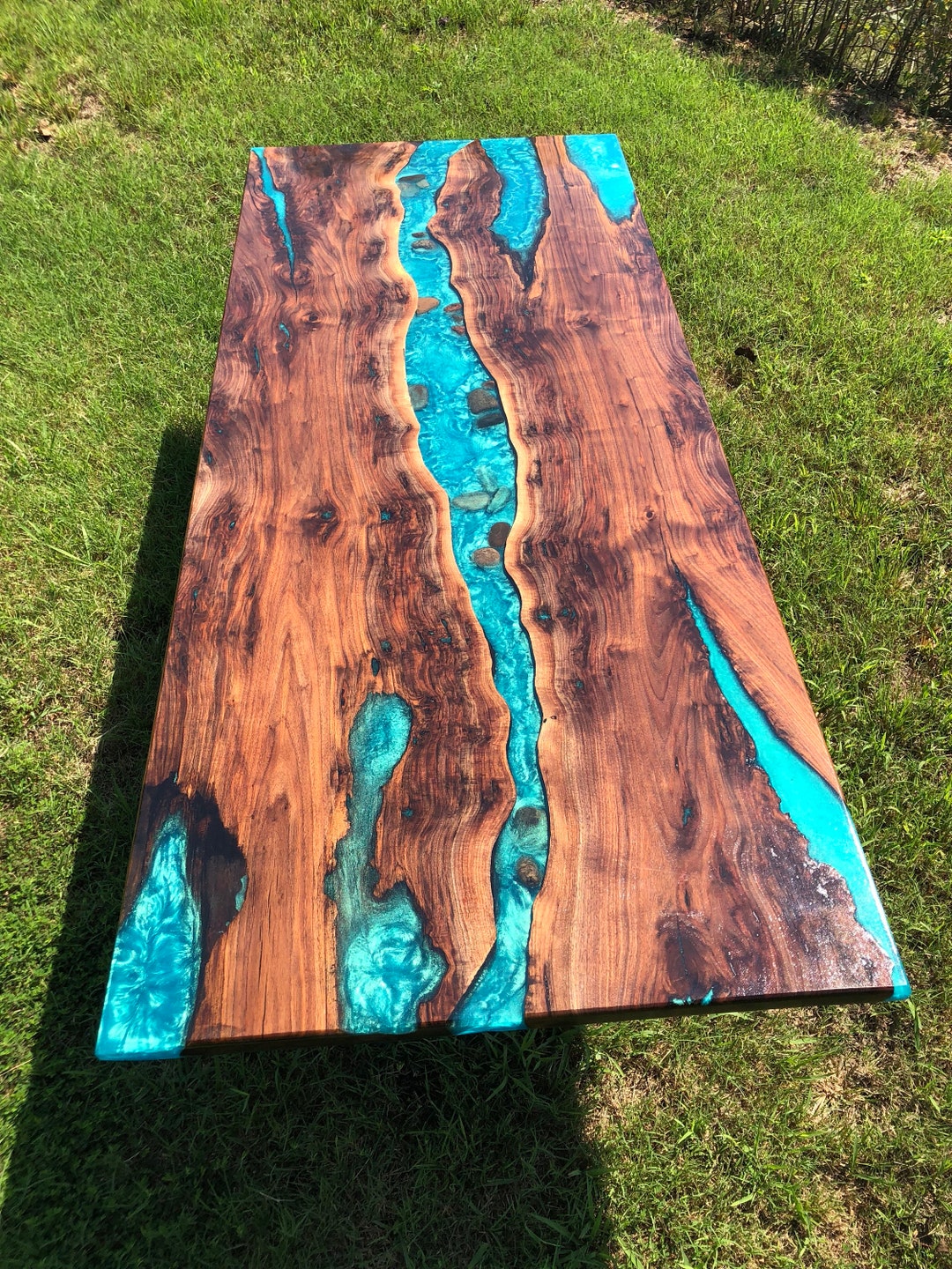 Walnut Live Edge River Table With Stone - Etsy