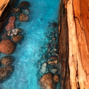 Gorgeous Waterfall River Table With Live Edge Stone and Rocks - Etsy