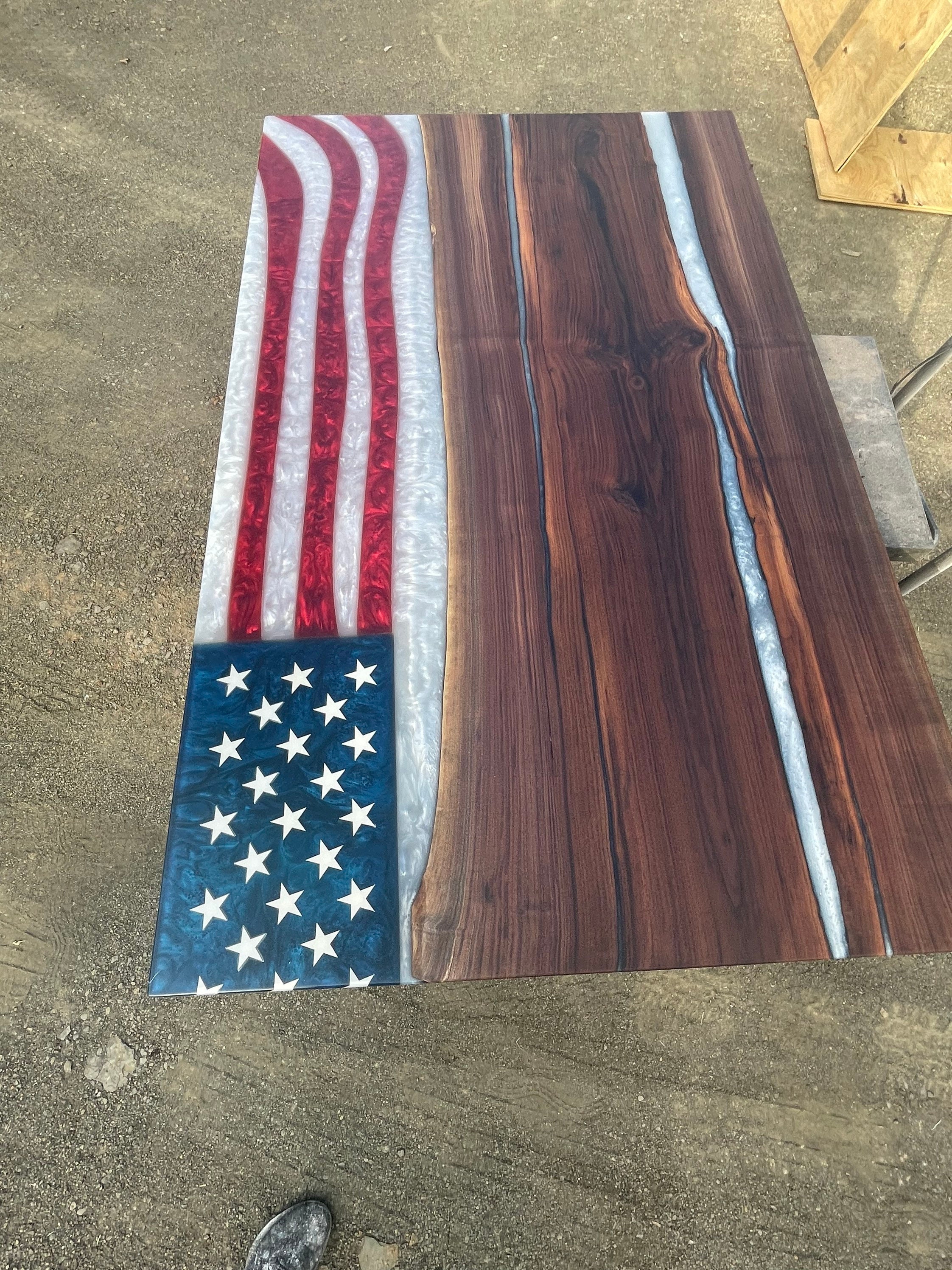 American Flag River Table Epoxy Live Edge Black Walnut. - Etsy