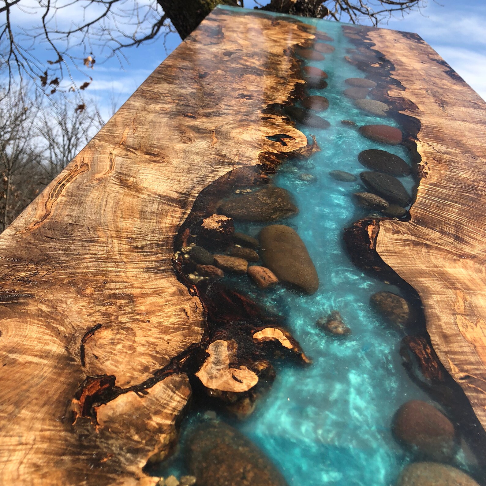 River Table Bartop 12ft Live Edge With River Stone Rocks - Etsy