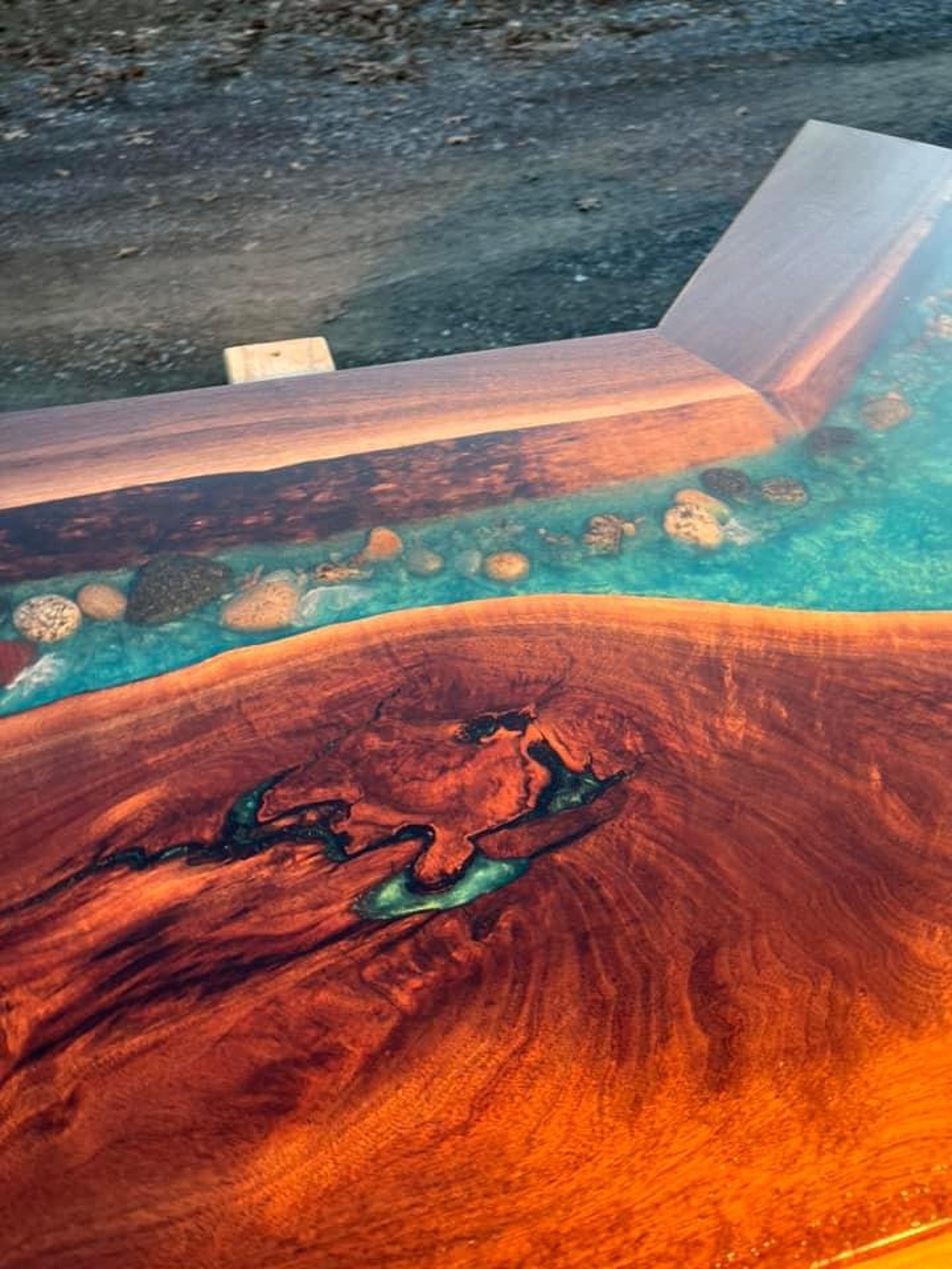 30 Foot Long Commercial Restaurant River Table Bartop With Rock and ...